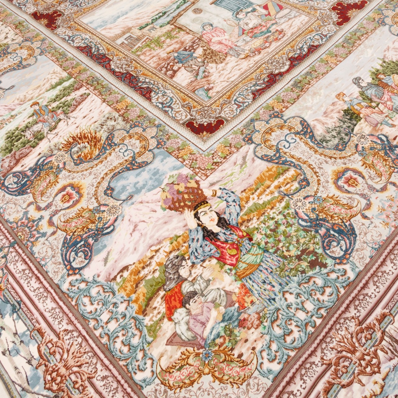 Handwoven Carpet, Square/Block Layout, Wool and Silk on Silk Warp ...