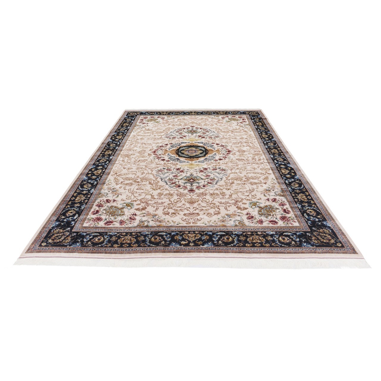 Machine-made Rug, Floral Corner Medallion, Acrylic + Bamboo Silk ...