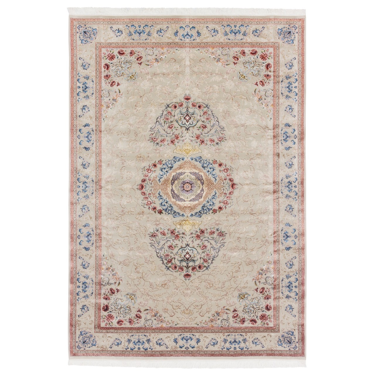 Machine-made Rug, Floral Corner Medallion, Acrylic + Bamboo Silk ...