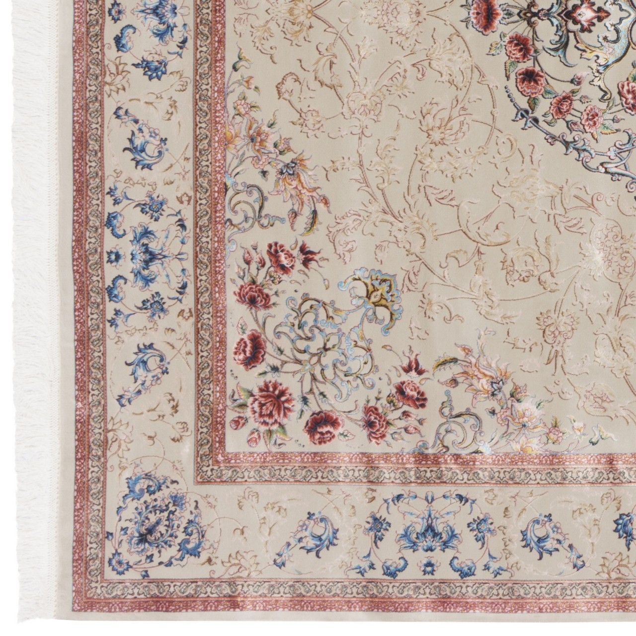 Machine-made Rug, Floral Corner Medallion, Acrylic + Bamboo Silk ...