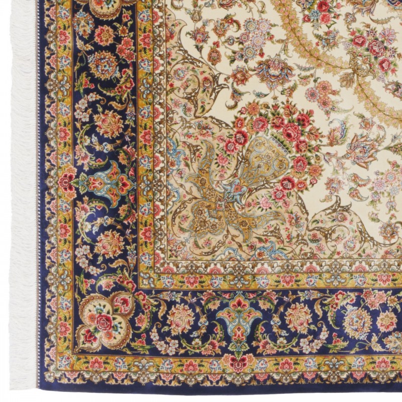 Machine-made Rug, Floral Corner Medallion, Bamboo Silk, Persian Style ...